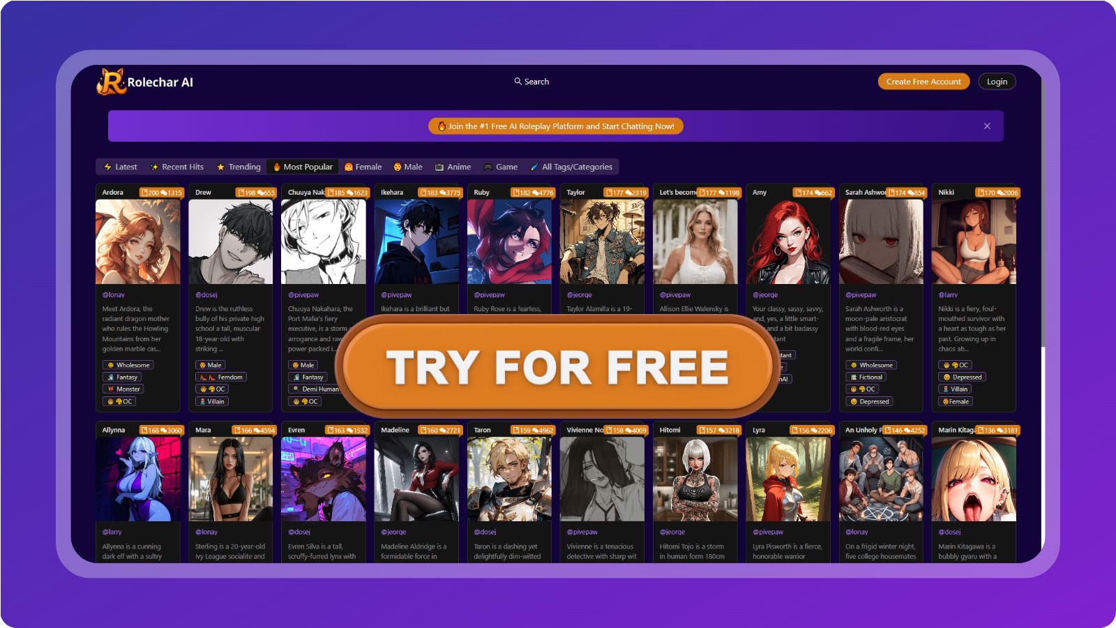 Rolechar AI - Character Roleplay Chat Online